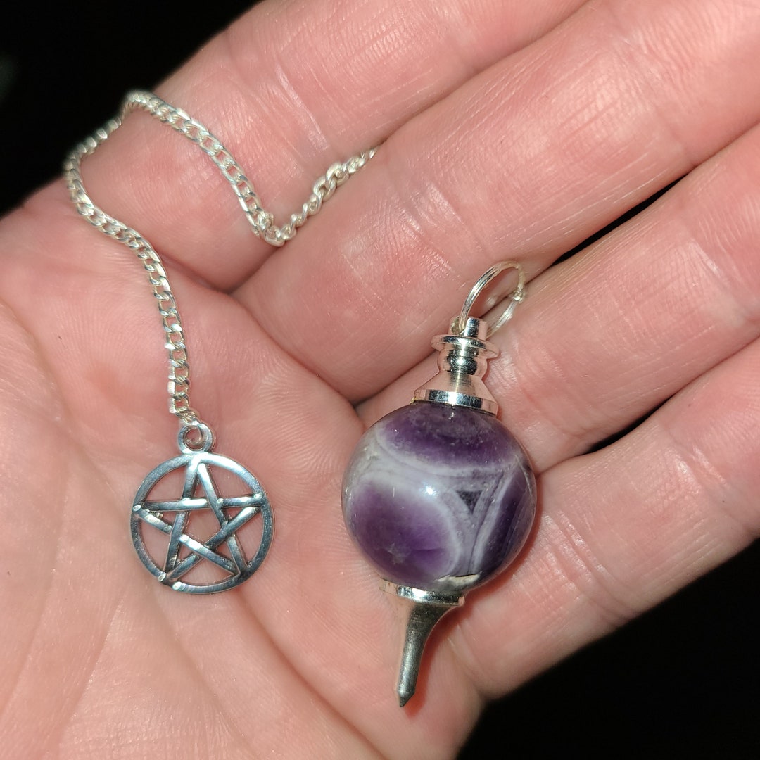 Amethyst Sephoroton, Ball, Sphere Crystal Pendulum W/ Pentacle FOB ...