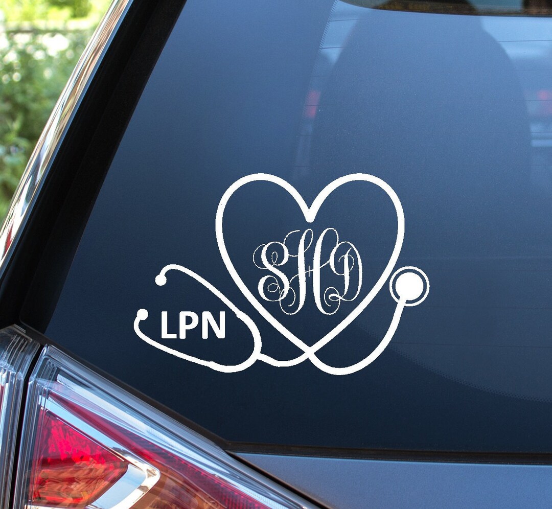 Personalized Vine Font Monogrammed CNA, LPN, RN Nurse Vinyl Car Decal 6 ...