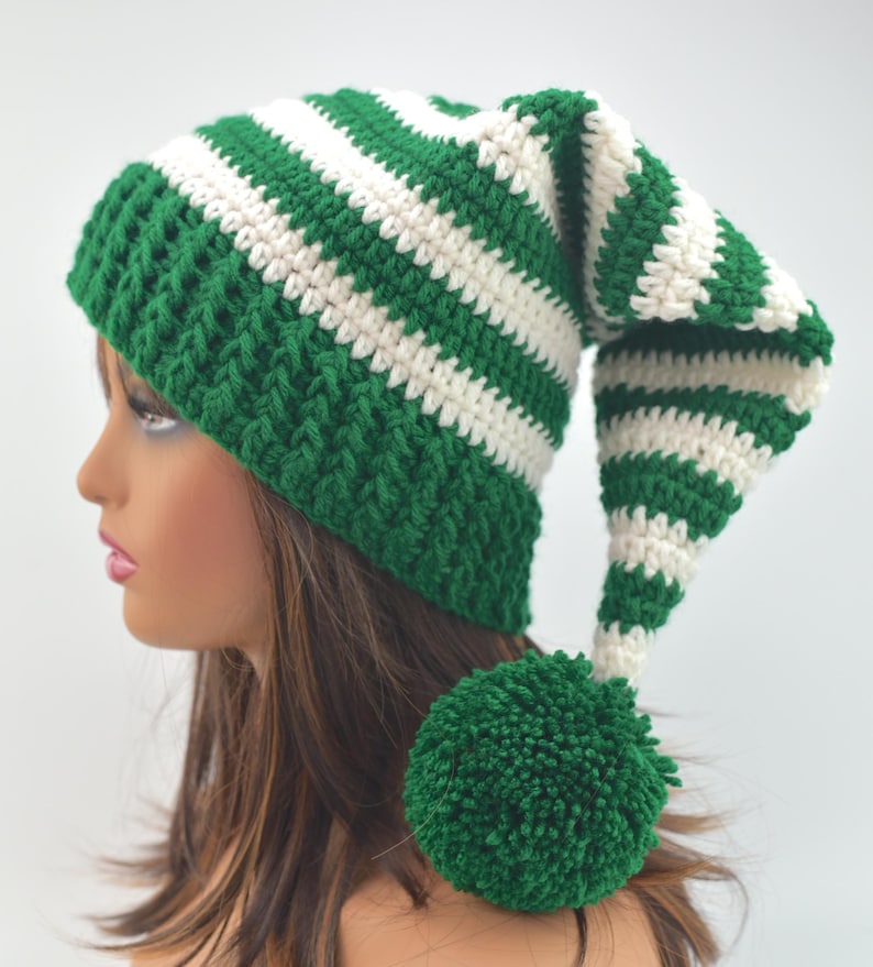 Christmas Crochet Elf Hat Pattern: Stocking Cap With Pom (PDF Download ...