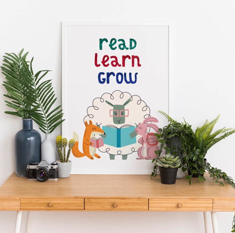 Read learn grow poster book nook wall art reading nook | Etsy