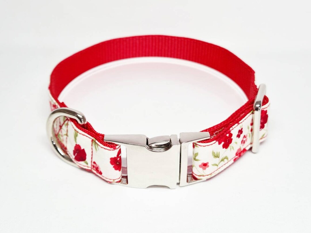 Red Floral Adjustable Dog/puppy Collar in Extra Small, Small, Medium ...