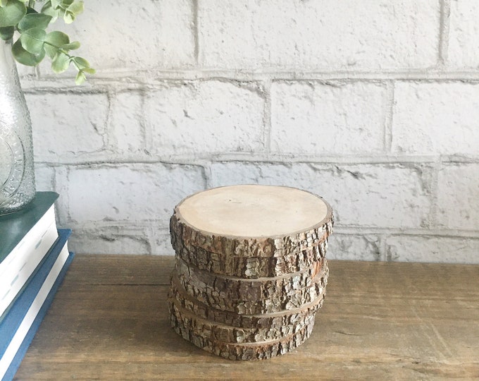 Set of 5 Rustic Wood Log Coasters Natural Bark Coasters | Etsy