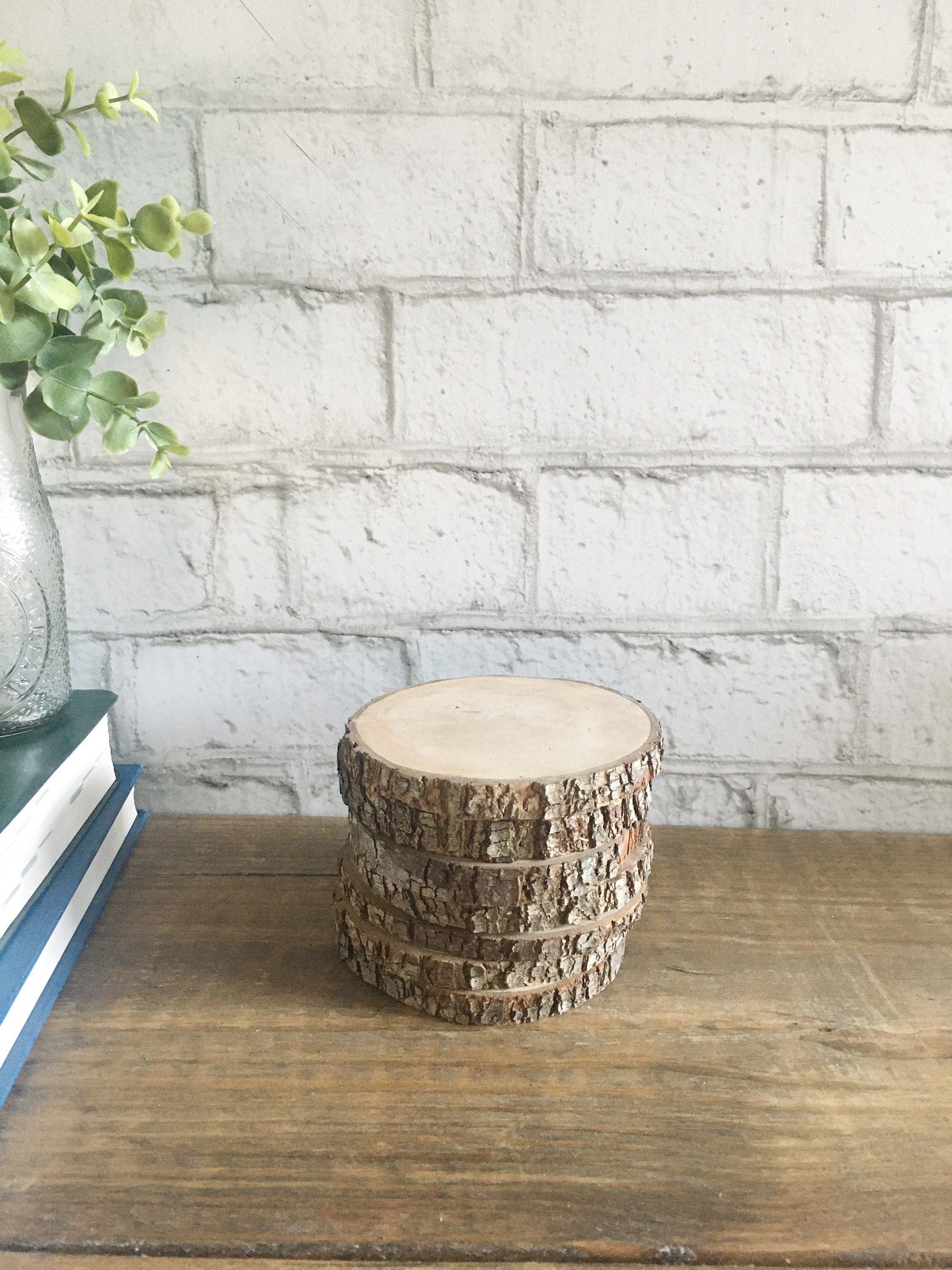 Set of 5 Rustic Wood Log Coasters, Natural Bark Coasters, Cabin Decor ...