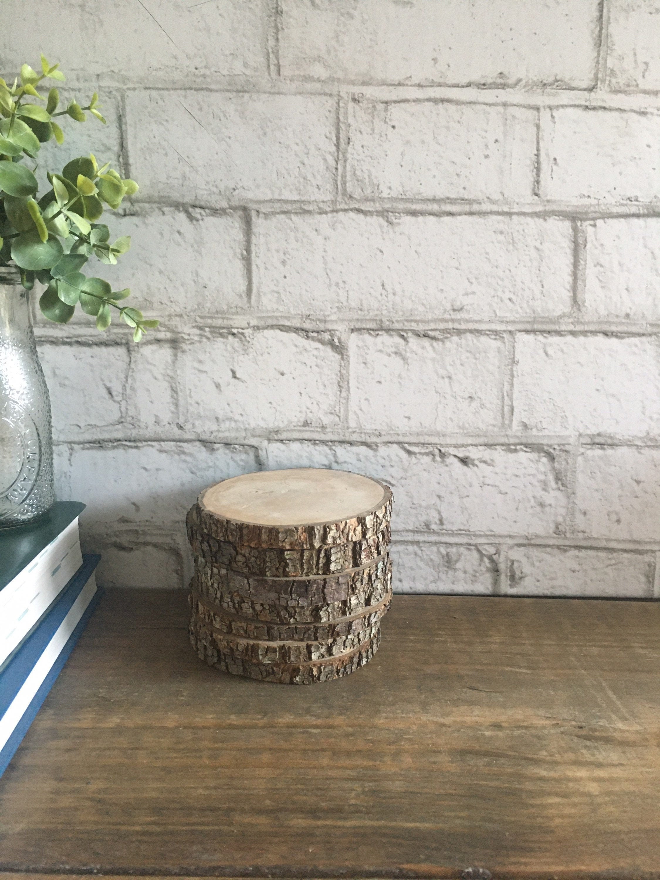Set of 5 Rustic Wood Log Coasters, Natural Bark Coasters, Cabin Decor ...