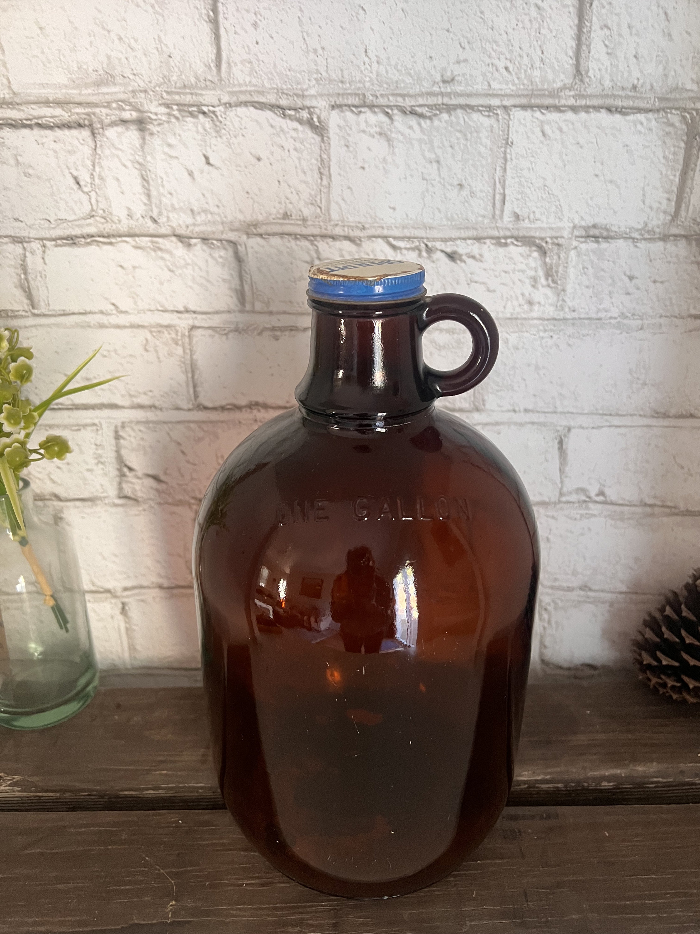 Vintage One Gallon Jug With Lid, Amber Glass Jug, Rustic Vase - Etsy
