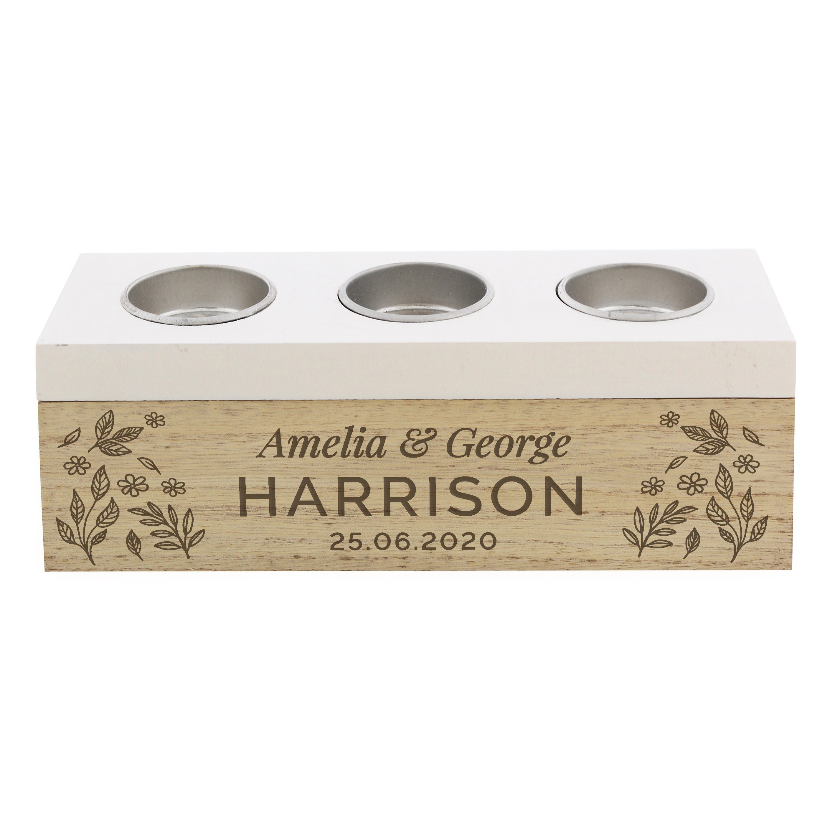 Personalised Triple Tea Light Box Floral | Candle Holder | Anniversary ...