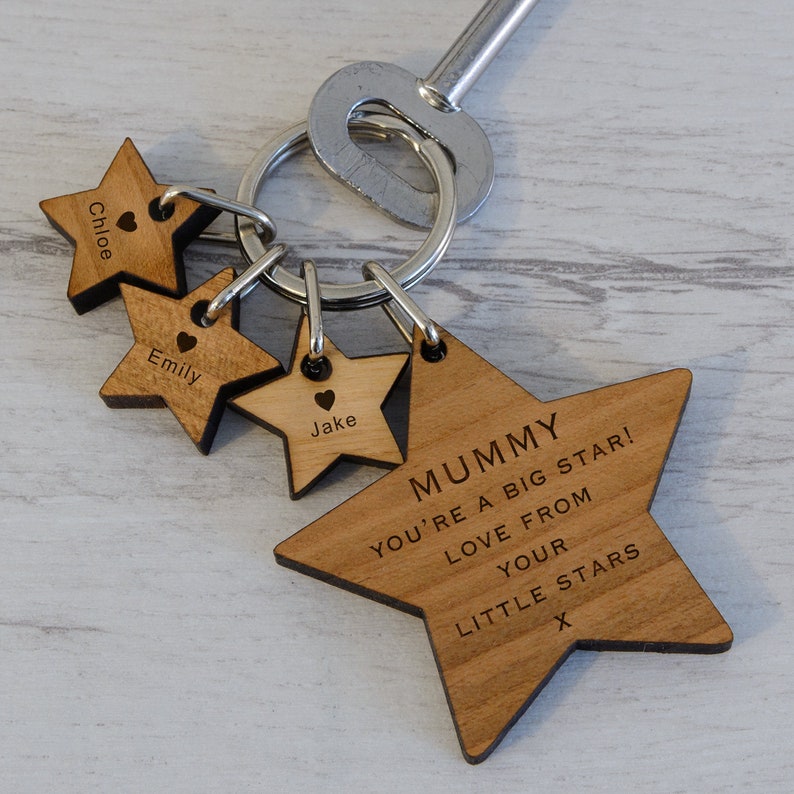 Wooden Key Ring .. BIG STAR Personalised Name Keyring | Etsy