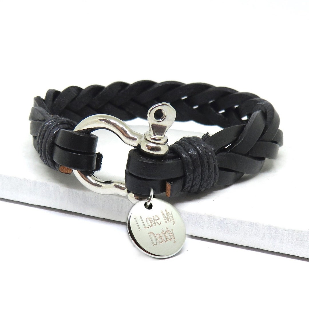 Personalised Leather Shackles Clasp Bracelet Mens Engraved - Etsy