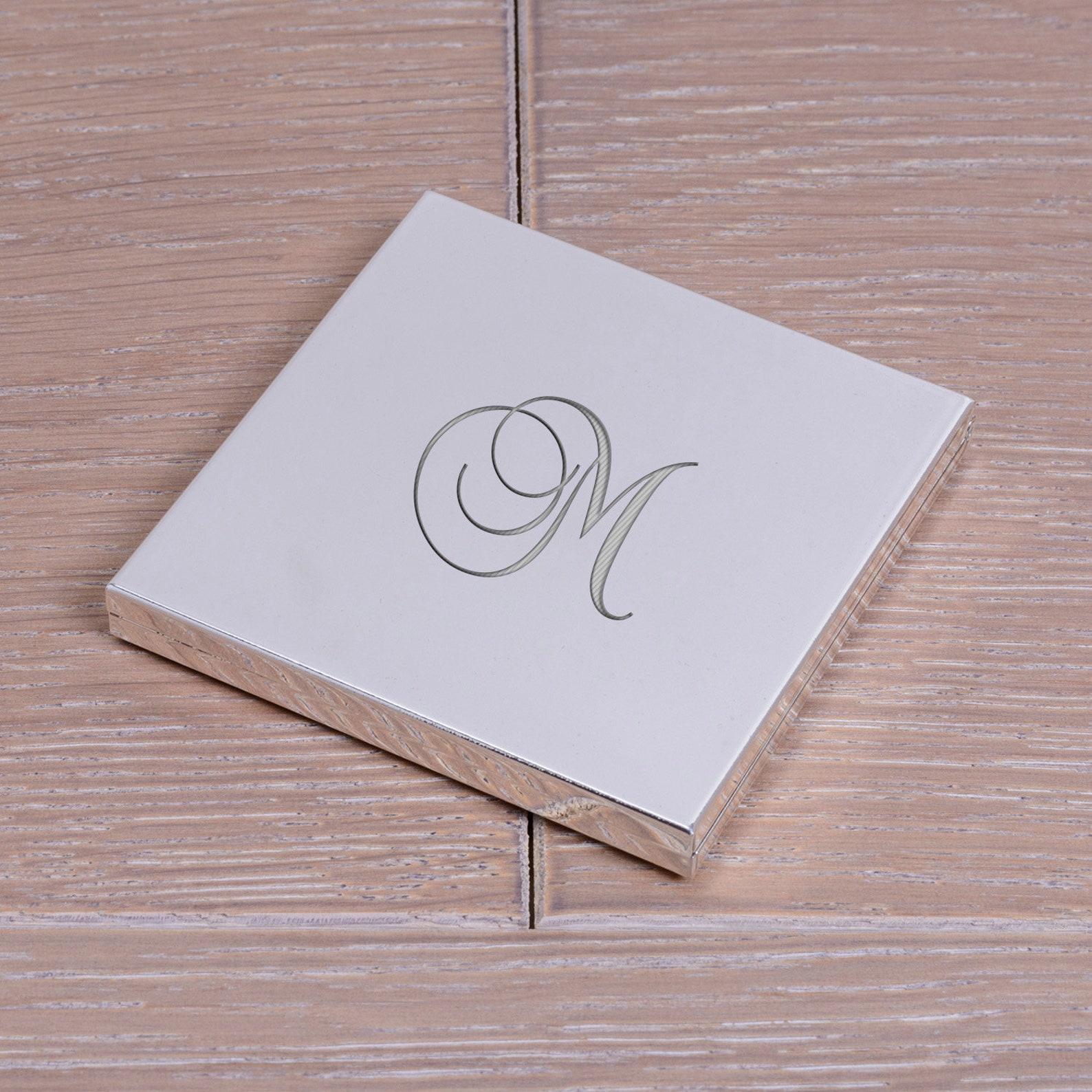 Square Compact Mirror Engraved with Initial | Etsy