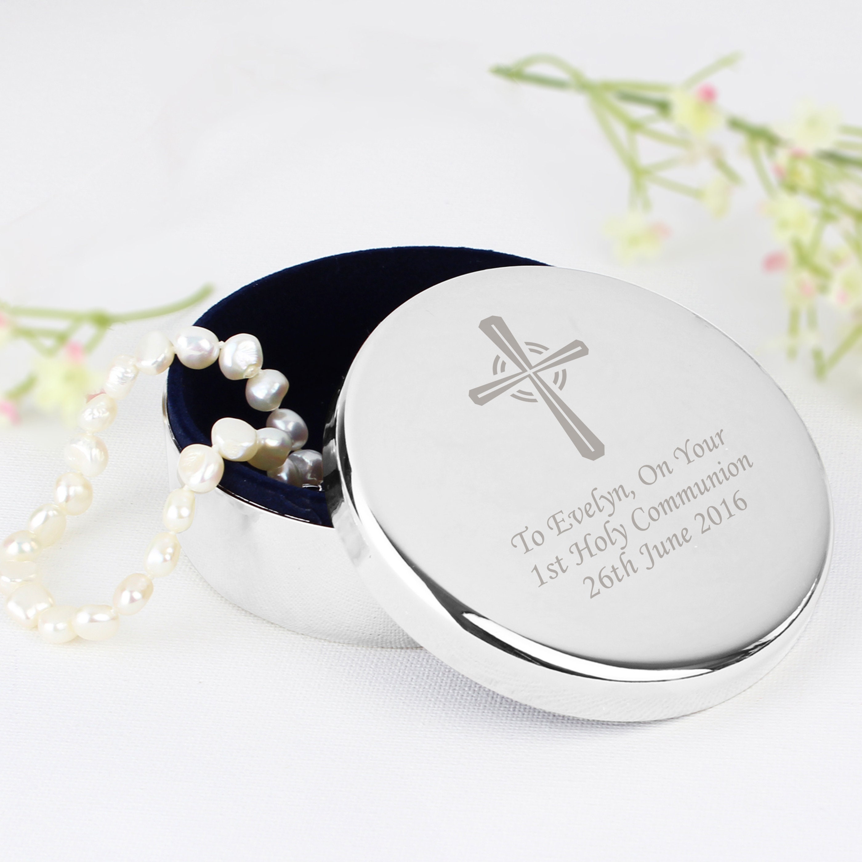 Engraved Silver Cross Trinket Box | Box for Rosary Beads | Holy ...