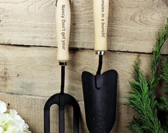 Personalised Stainless Steel Fork and Trowel Set Gifts for Gardeners ...