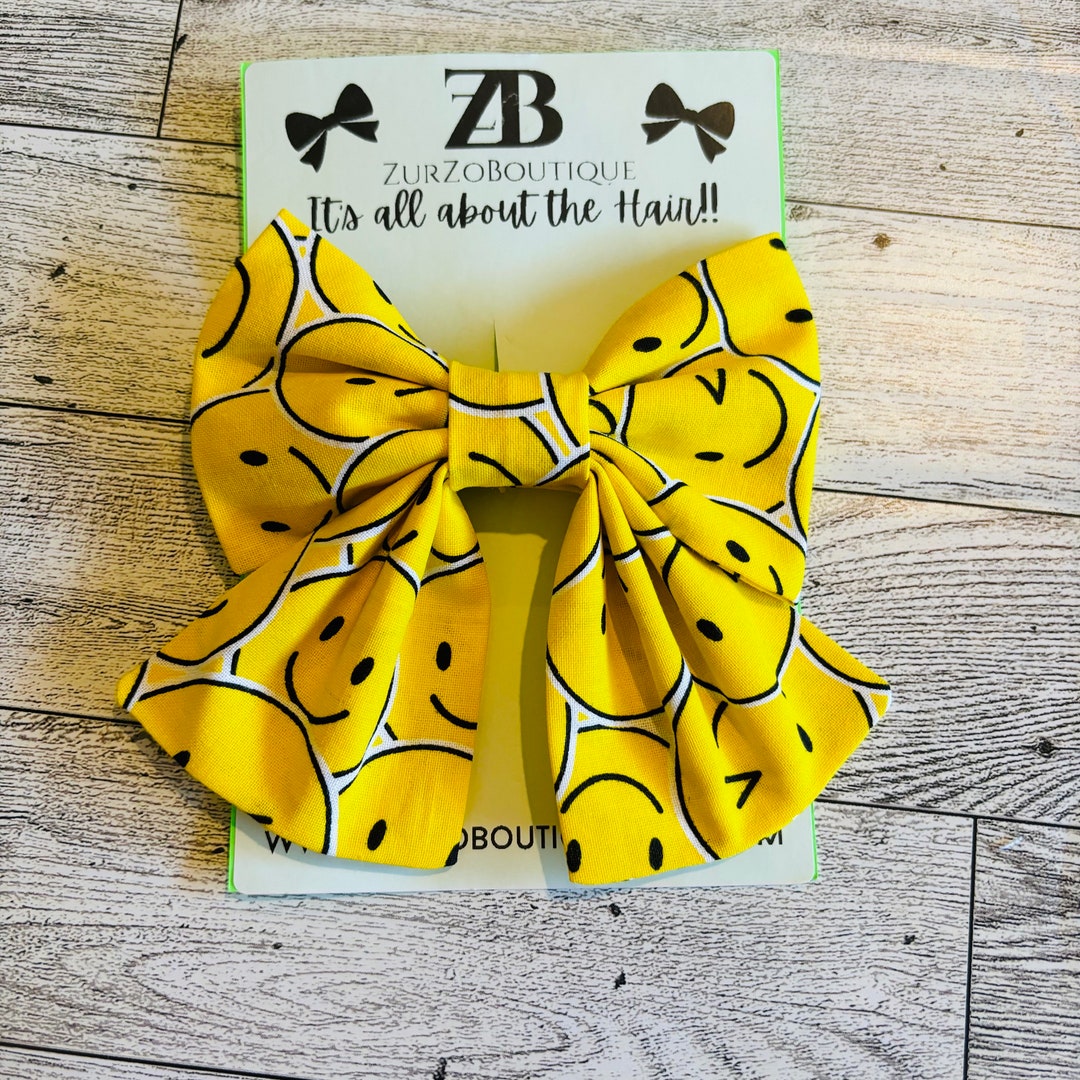 Handmade, Fabric, Hairbow, Smiley Face Bow, Emoji Bow, Sailor Bow ...