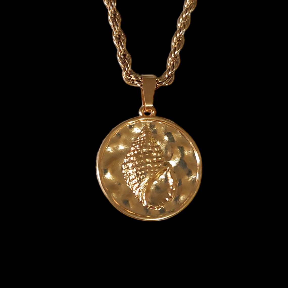 Embossed Seashell Coin Pendant, Handmade Greek Gold Beach Lover Gift - Etsy