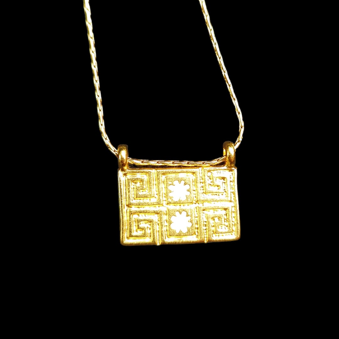 Meander Ancient Greek Pendant, 24k Gold Enamel Rectangle - Etsy