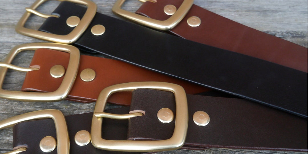2 Inch Wide Men's Leather Belt, 120g Solid Brass Centre-bar Buckle ...