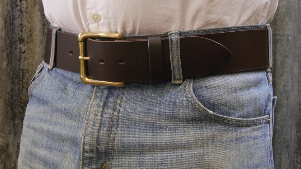 Men's 2 Inch Wide Leather Belt, Heavy 95gram Solid Natural Brass or ...