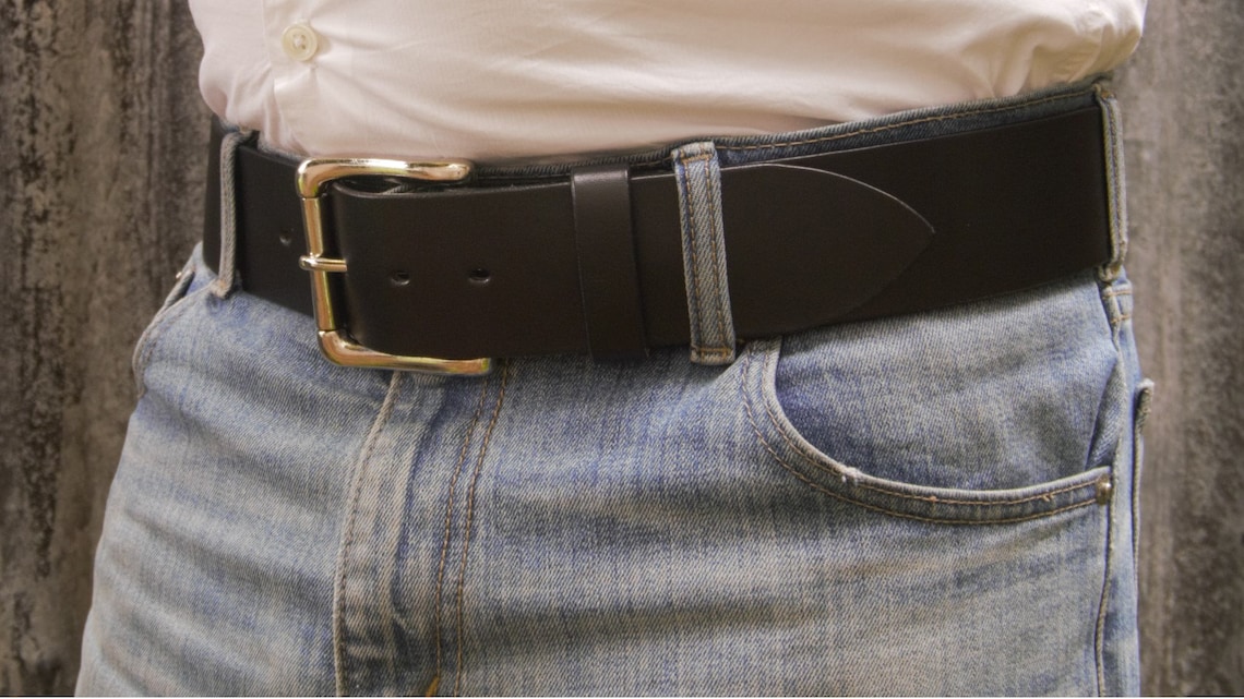 Men's 2 Inch Wide Leather Belt, Heavy 95gram Solid Natural Brass or ...