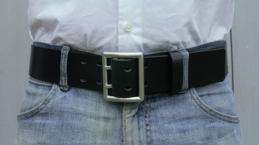 Men's 2 Inch Wide Black Leather Belt, Heavy 102 Gram High Quality ...
