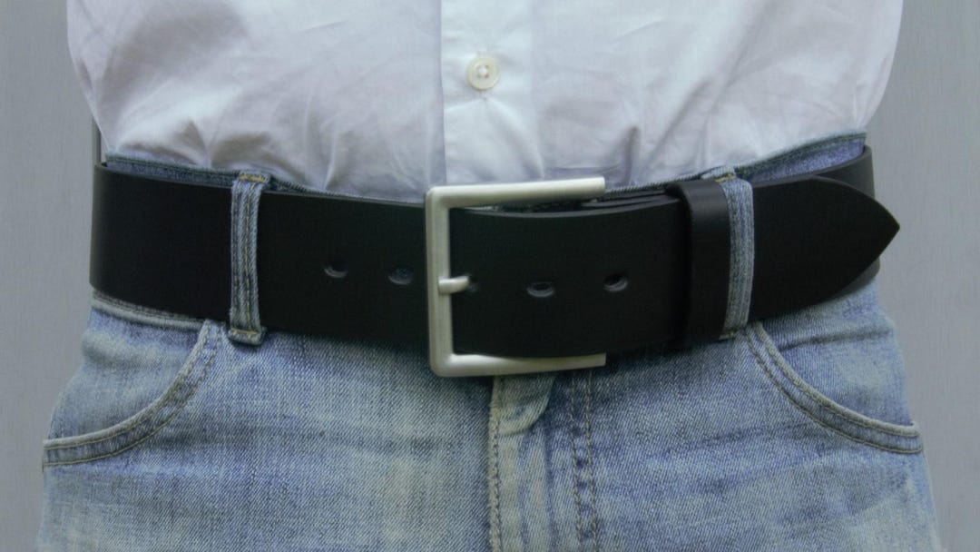 Men's 2 Inch Wide Black Leather Belt, Heavy 100gram High Quality ...