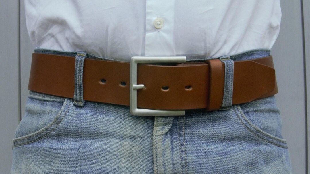 Men's 2 Inch Wide Tan Leather Belt, Heavy 100gram High Quality ...