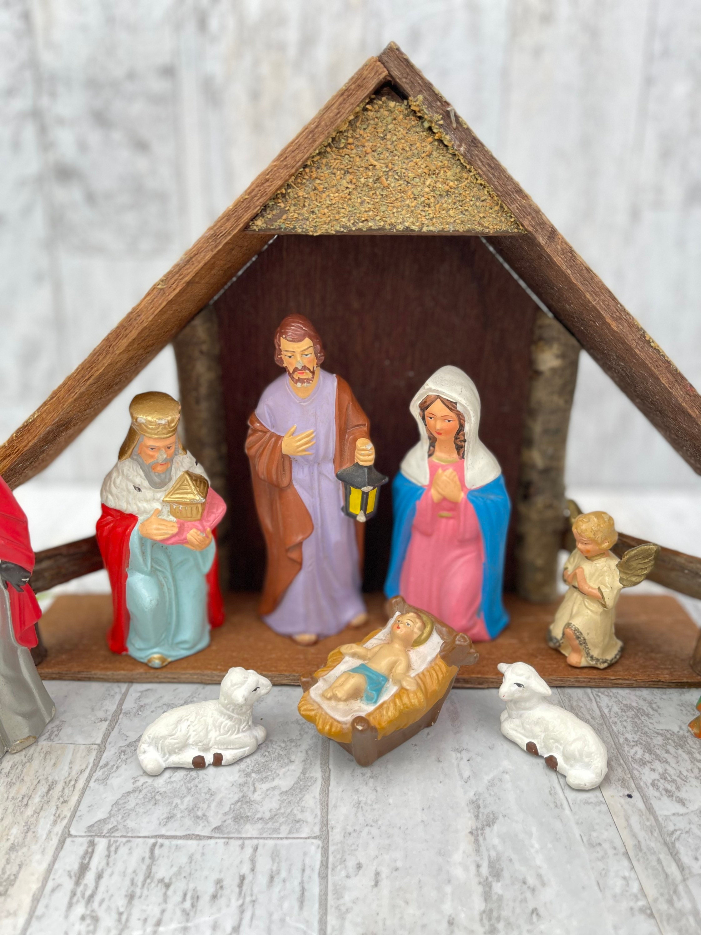 Vintage Nativity Set With Crèche Mid Century Handpainted Holy | Etsy