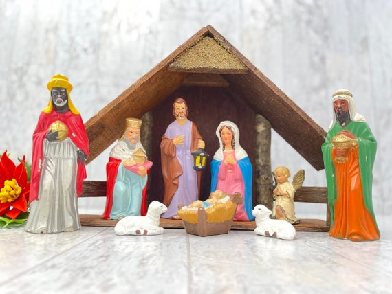 Vintage Nativity Set With Crèche Mid Century Handpainted Holy | Etsy