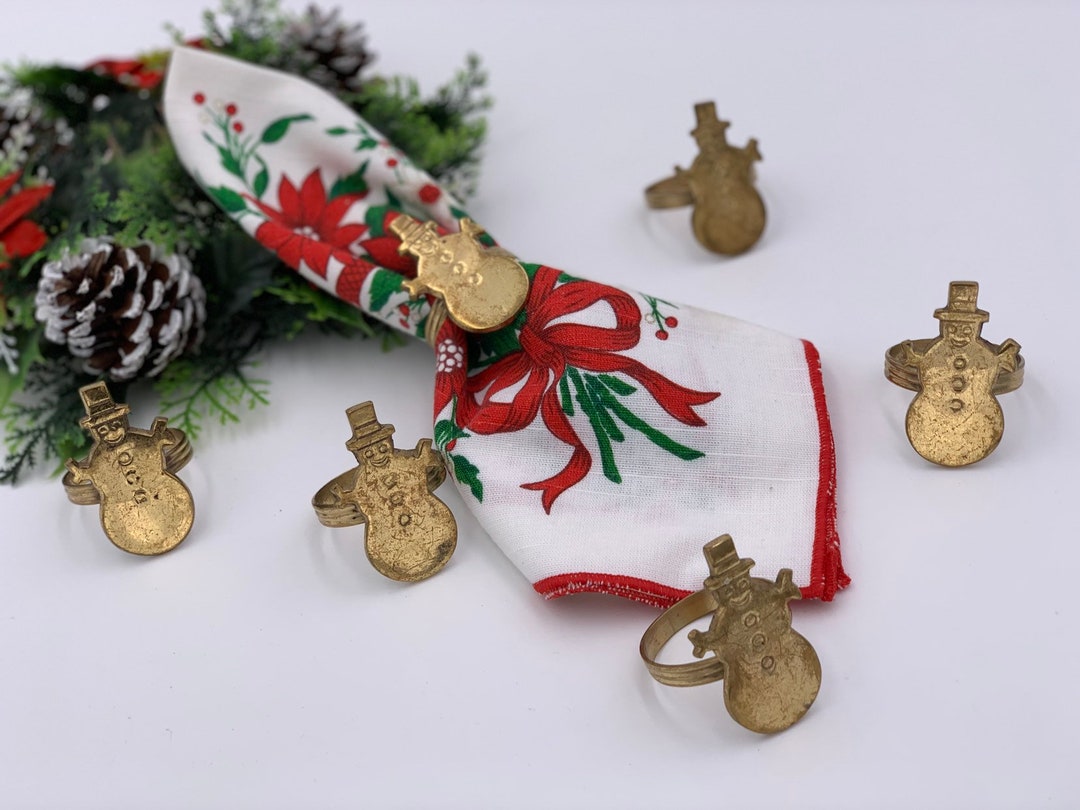 Brass Snowman Napkin Rings - Rustic Holiday Table Decor, Set of 6 - Etsy