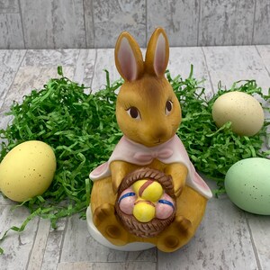 Vintage Easter Bunny Music Box, Hand Painted Ceramic Bunny Decoration ...