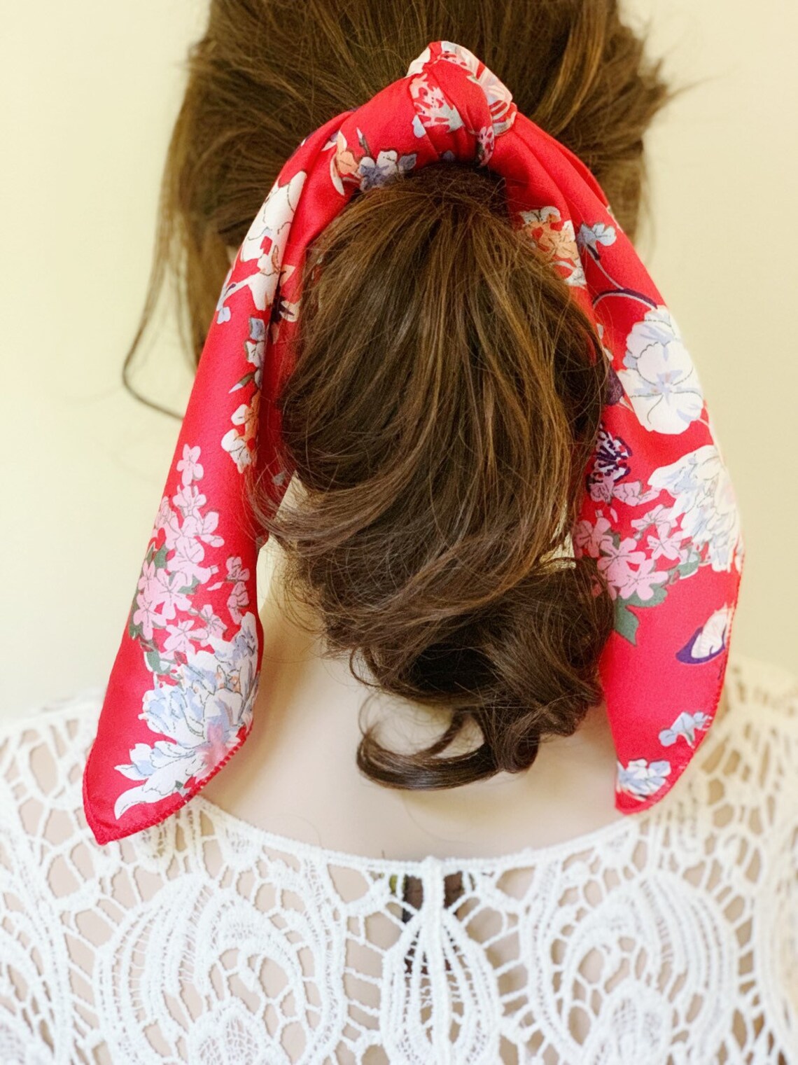 Floral Hair Scarf Silky Ponytail Scarf Braided scarf Hair | Etsy