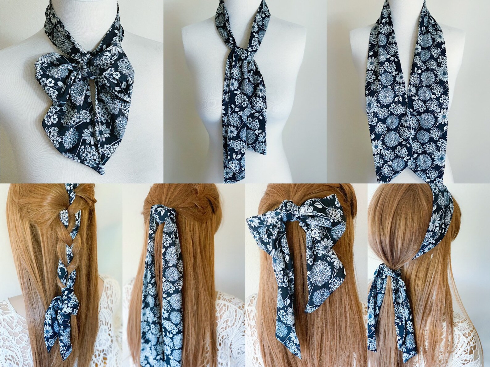 Silk Blend Hair Scarf Silky Ponytail Scarf Ribbon Braid | Etsy