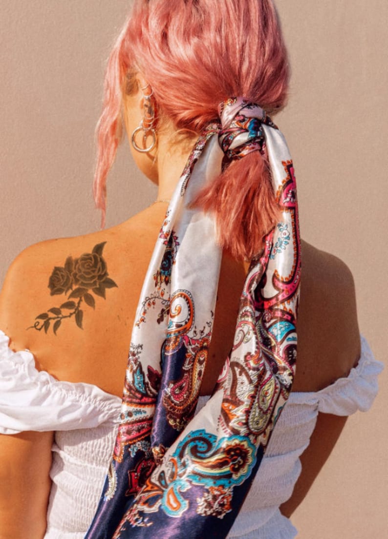 Large Silk Feel Hair Scarf Silky Ponytail Scarf Braided - Etsy UK