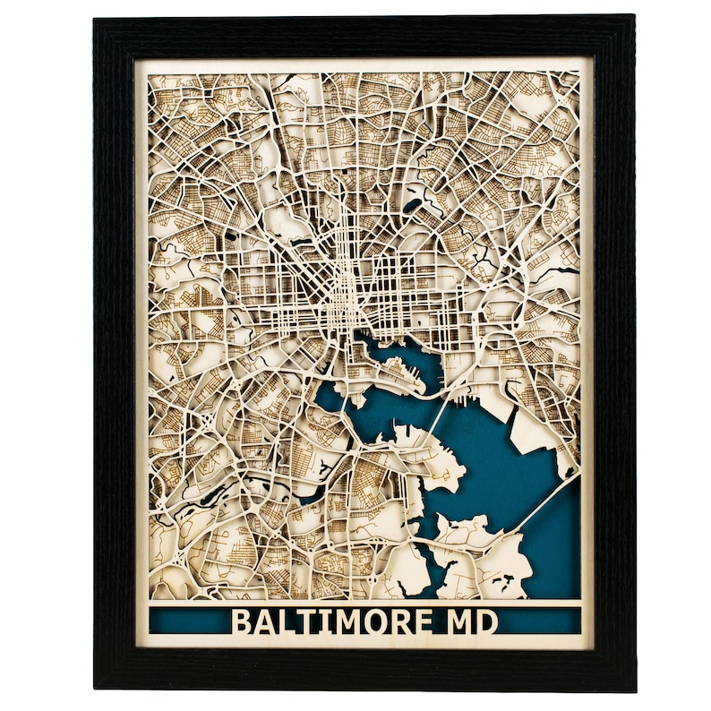Baltimore MD Laser Cut Map Custom Wood Art Handmade in USA | Etsy