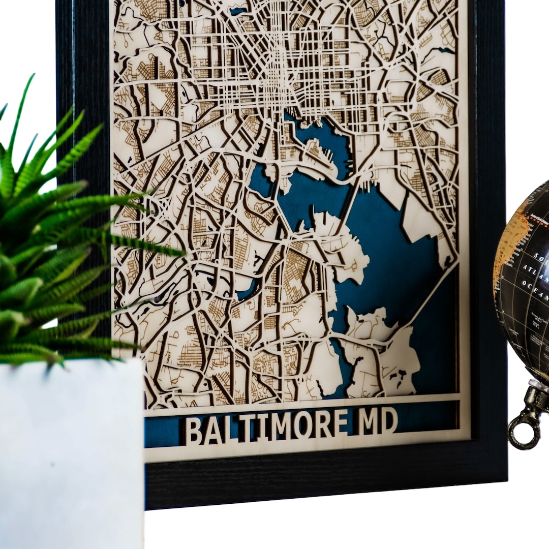 Baltimore MD Laser Cut Map | Custom Wood Art | Handmade in USA | 3D ...