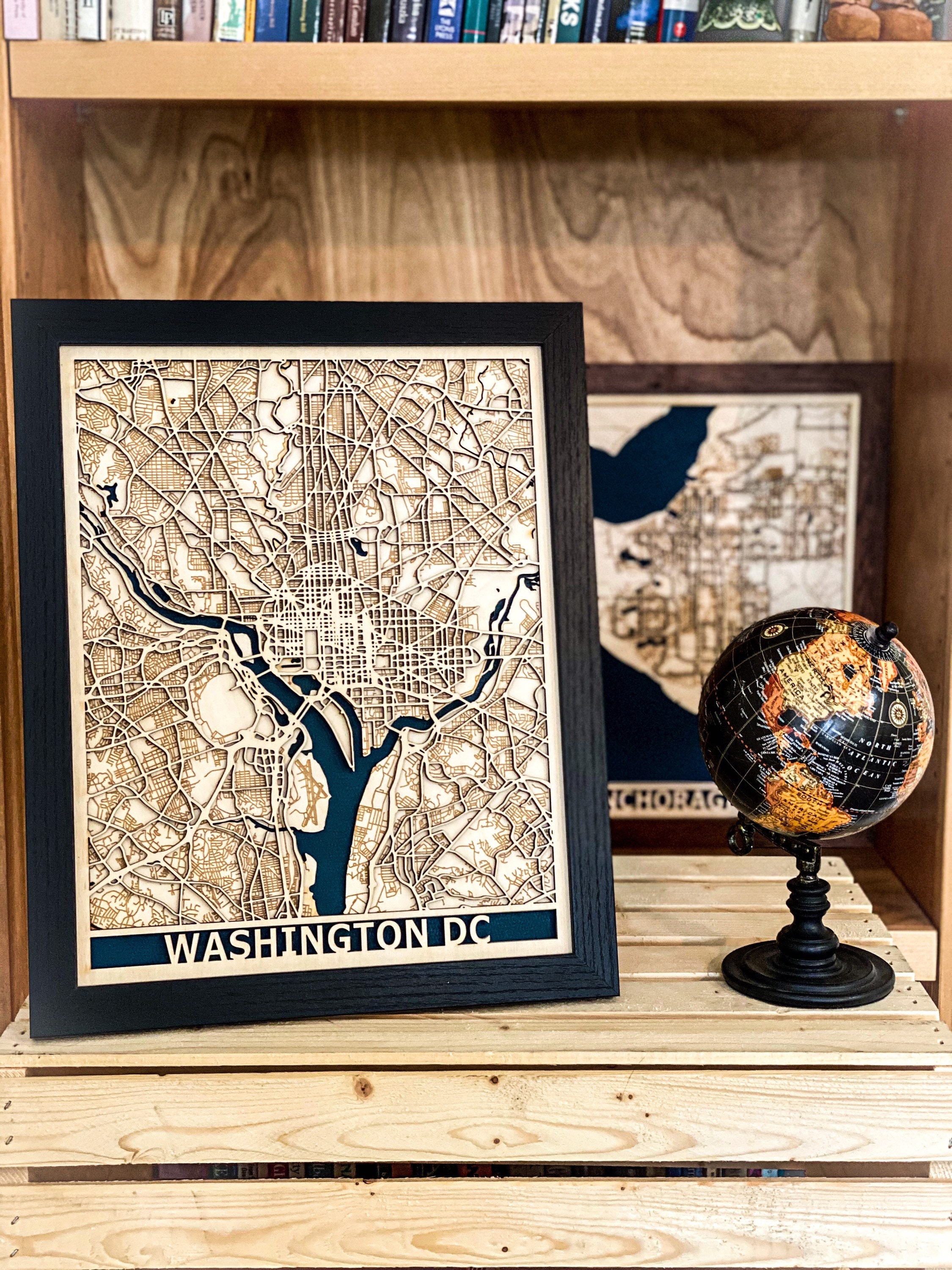 Washington DC Map Laser Cut Wood Map Art 5th Anniversary | Etsy