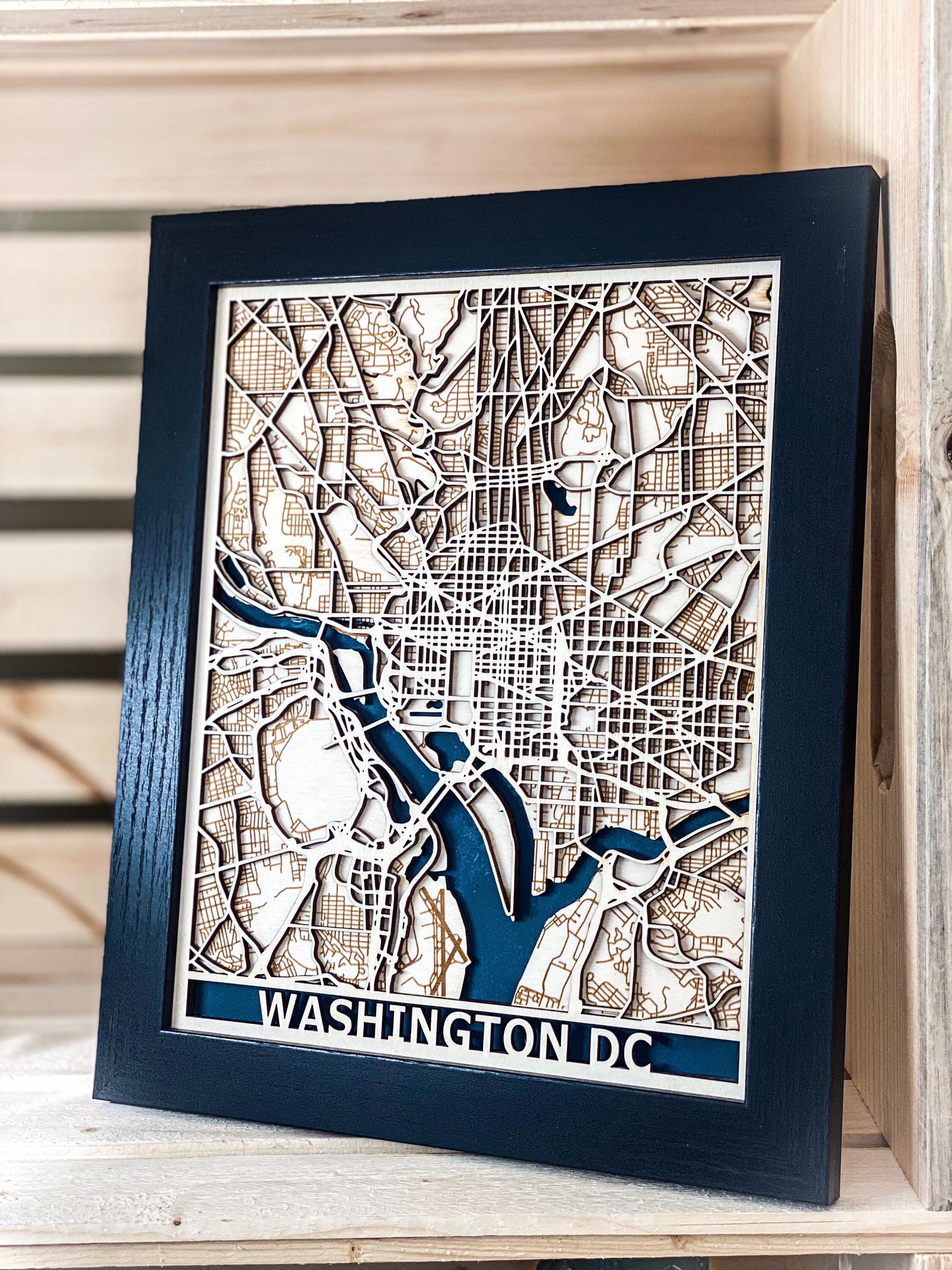 Washington DC Map Laser Cut Wood Map Art 5th Anniversary - Etsy