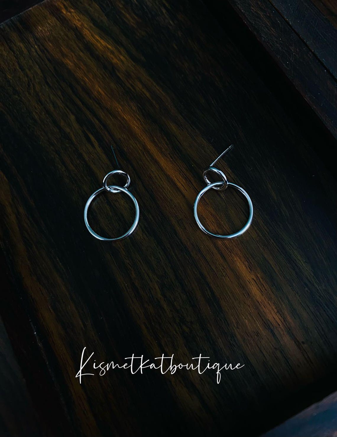 Double Circle Interlinked Stud Earrings, Geometric Round Earrings ...