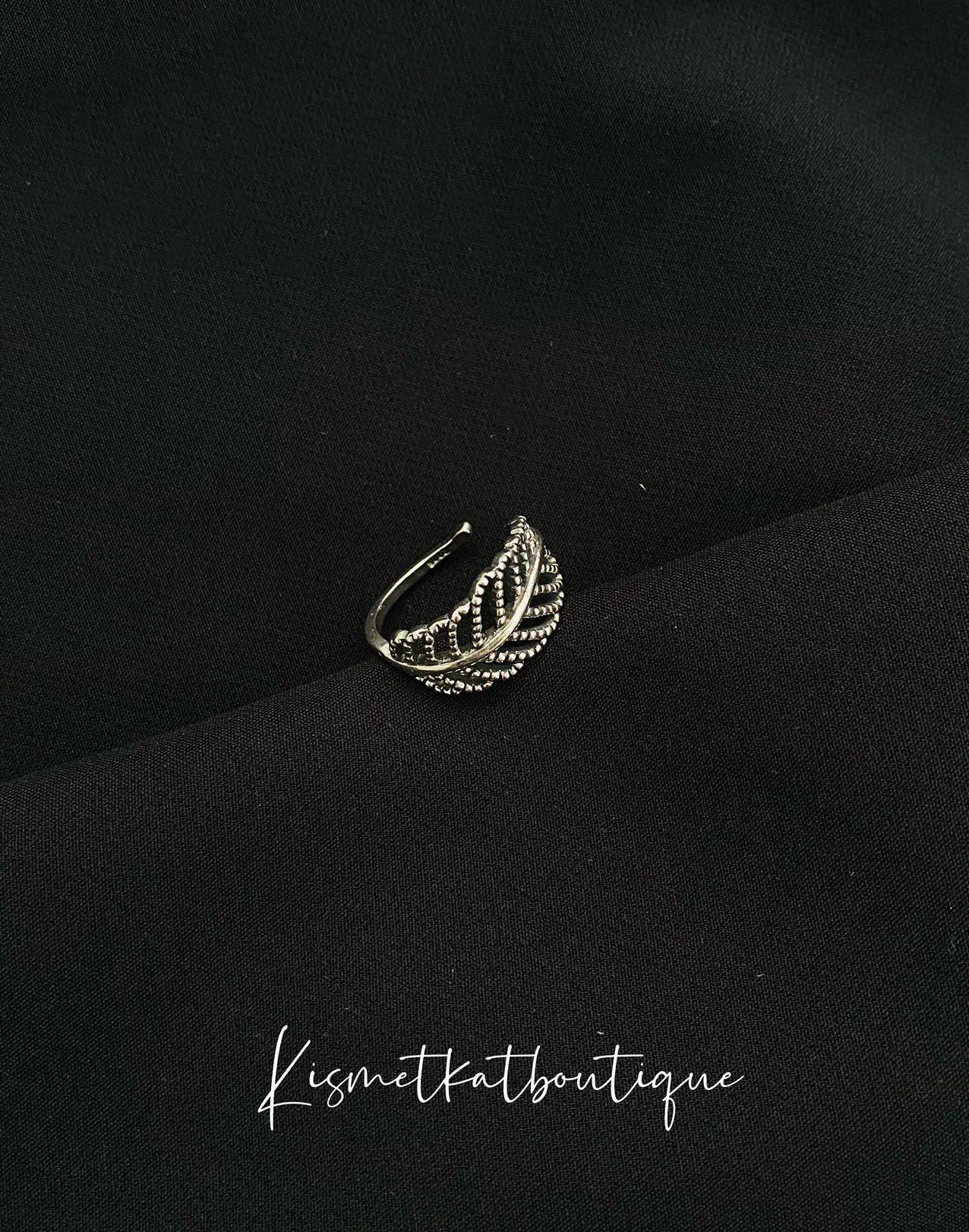 One Leaf Wrap Ring, Silver Leaf Open Band Ring | Adjustable Leaf Ring ...