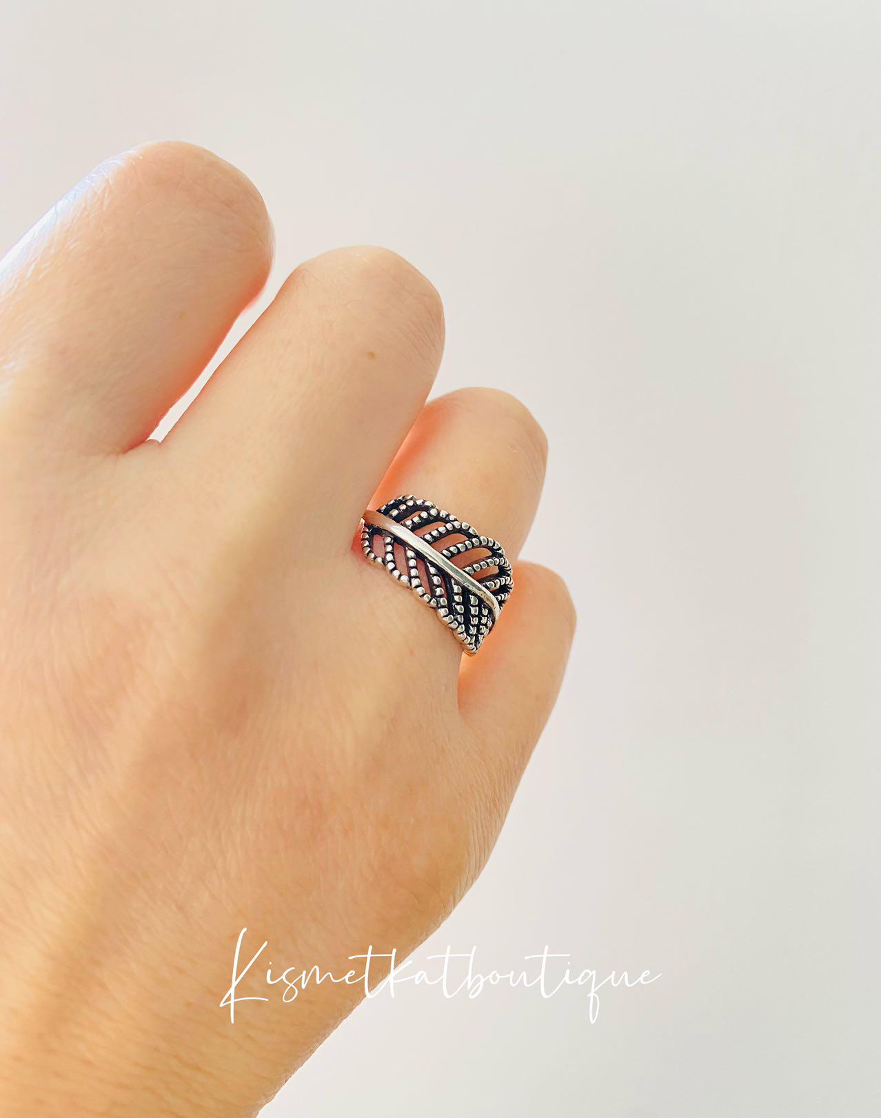 One Leaf Wrap Ring, Silver Leaf Open Band Ring | Adjustable Leaf Ring ...