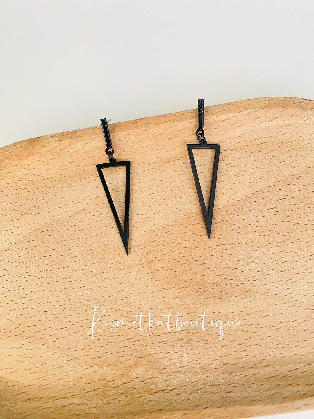 Geometric Black Triangle Earrings – Minimalist Statement Dangle Earrings, Black Earrings Gift ...