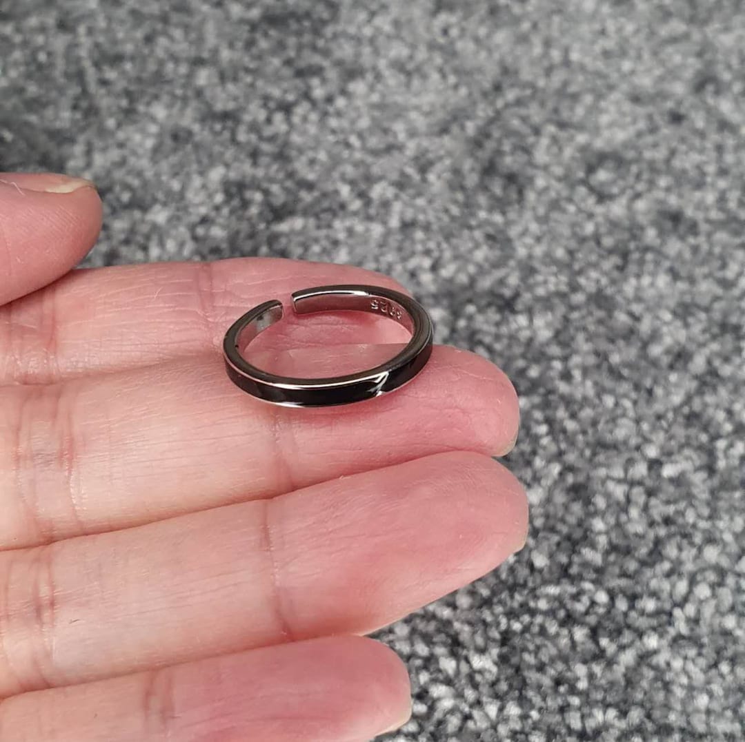 Simple Black Asexual Adjustable Ring, S925 Silver Ring, Minimalist ...