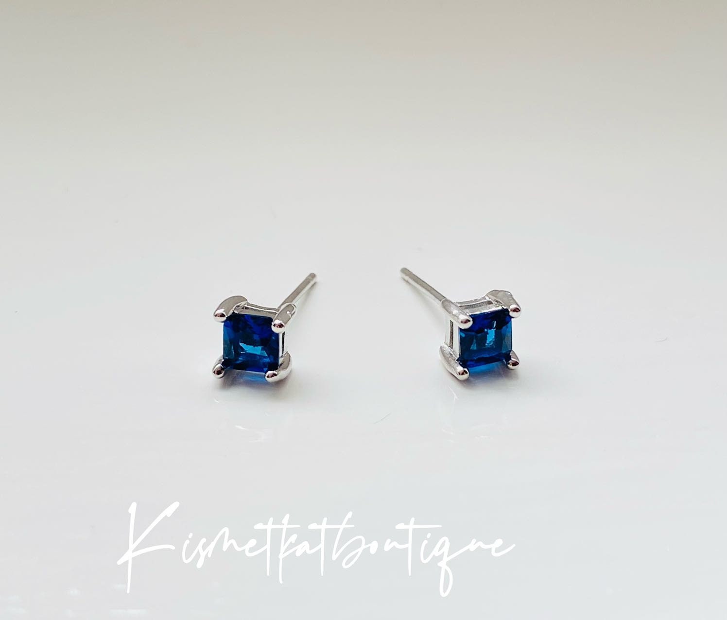 Blue Square Gemstone-inspired Mini Simple Stud Earrings - Etsy