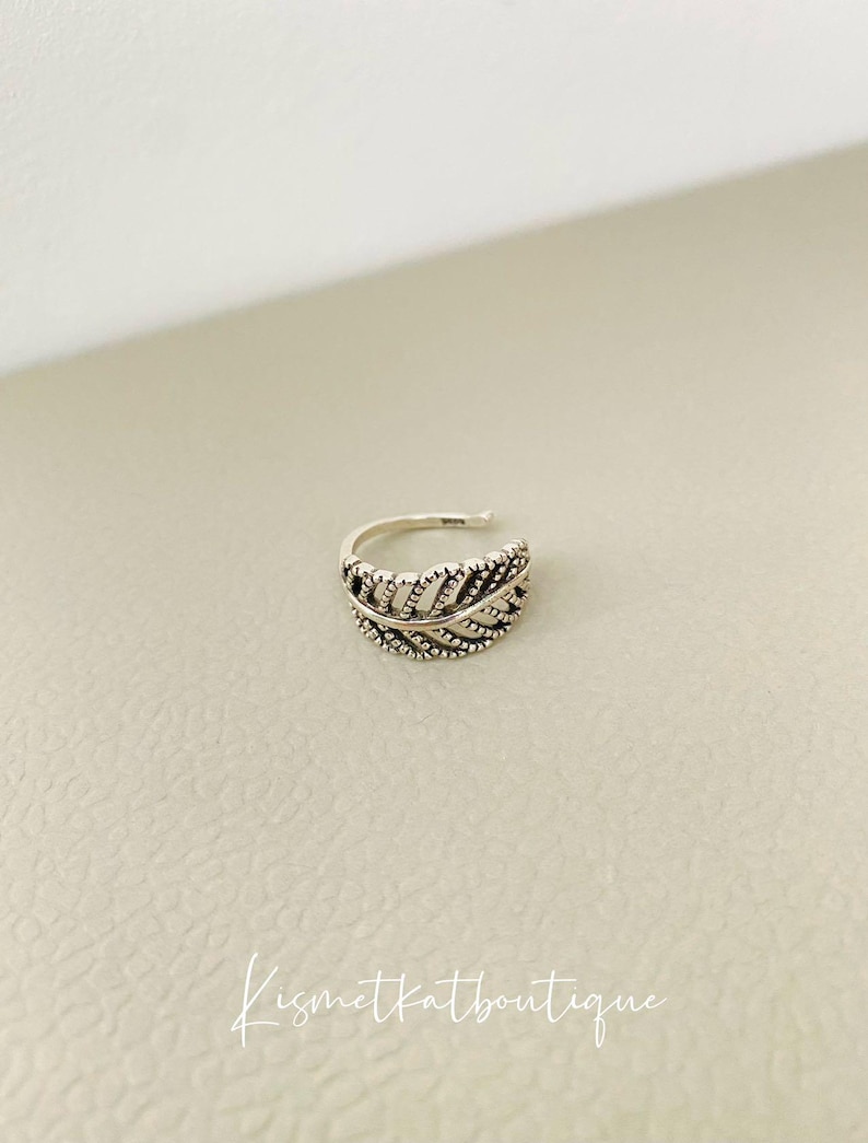 One Leaf Wrap Ring, Silver Leaf Open Band Ring | Adjustable Leaf Ring ...