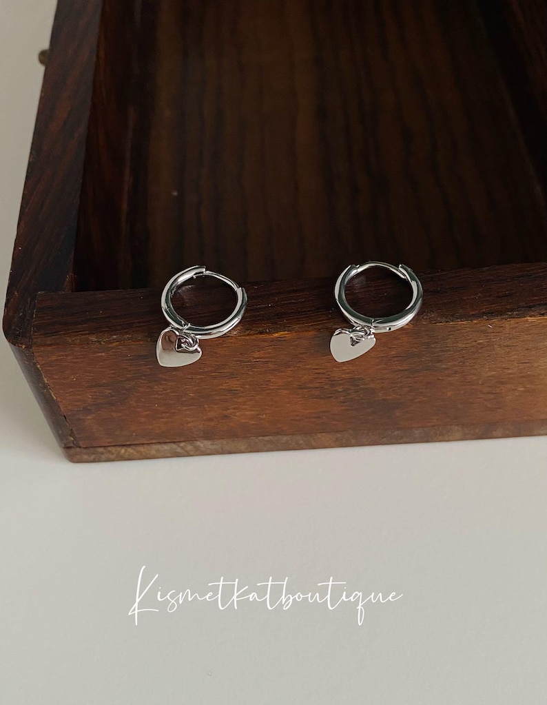 Earrings With 6mm Heart Charm, 10mm Hoop Earrings for Women, Petite ...