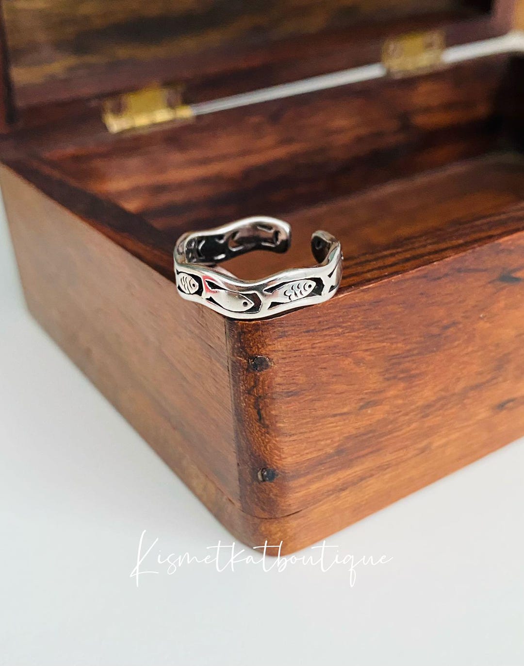 Adjustable Silver Wave Fish Ring - Ocean Statement Ring, Unisex Sea ...