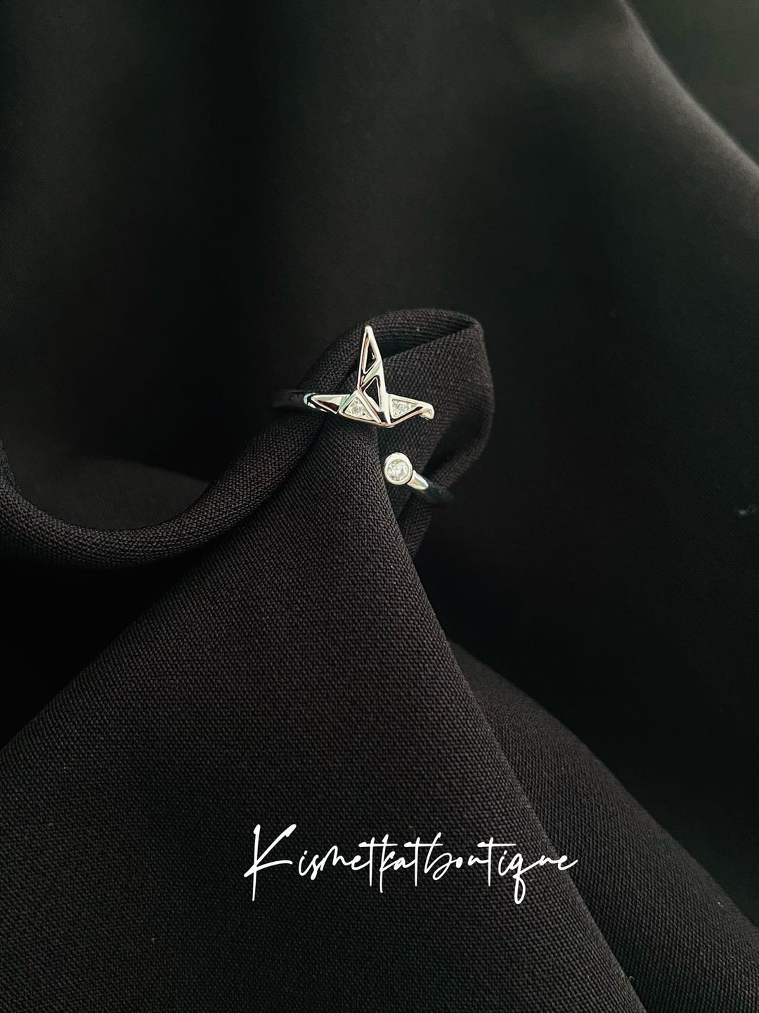 Adjustable Silver Flying Paper Crane Ring - Make a Wish Unique Ring for ...
