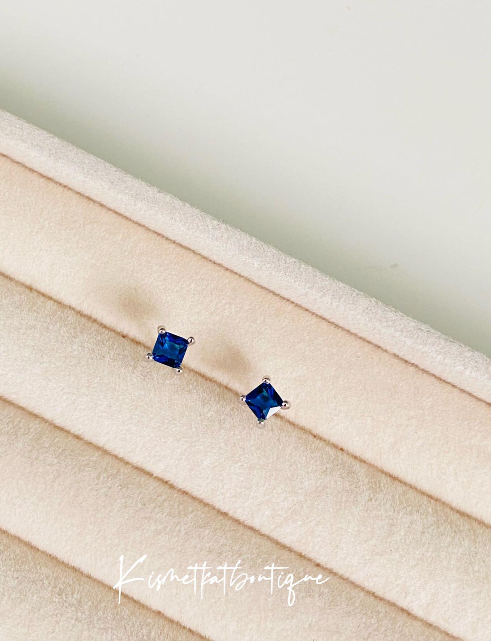 Blue Square Gemstone-inspired Mini Simple Stud Earrings - Etsy