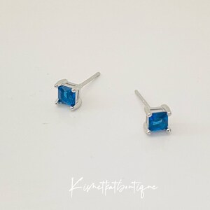 Blue Square Gemstone-inspired Mini Simple Stud Earrings - Etsy