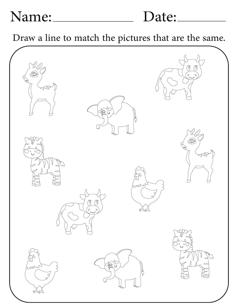 50 Printable Activity Worksheets for Kids Matching the Same - Etsy