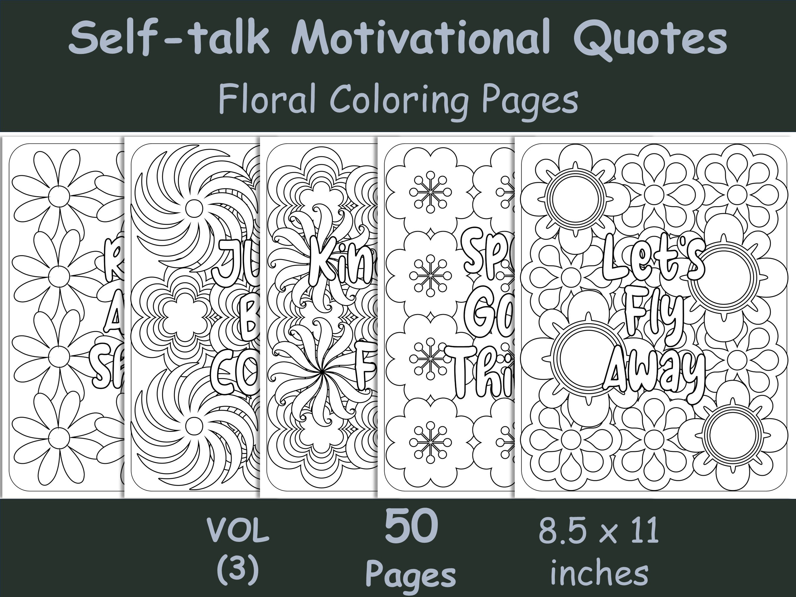 50 Motivational Coloring Pages on A Floral Background of Flowers and ...