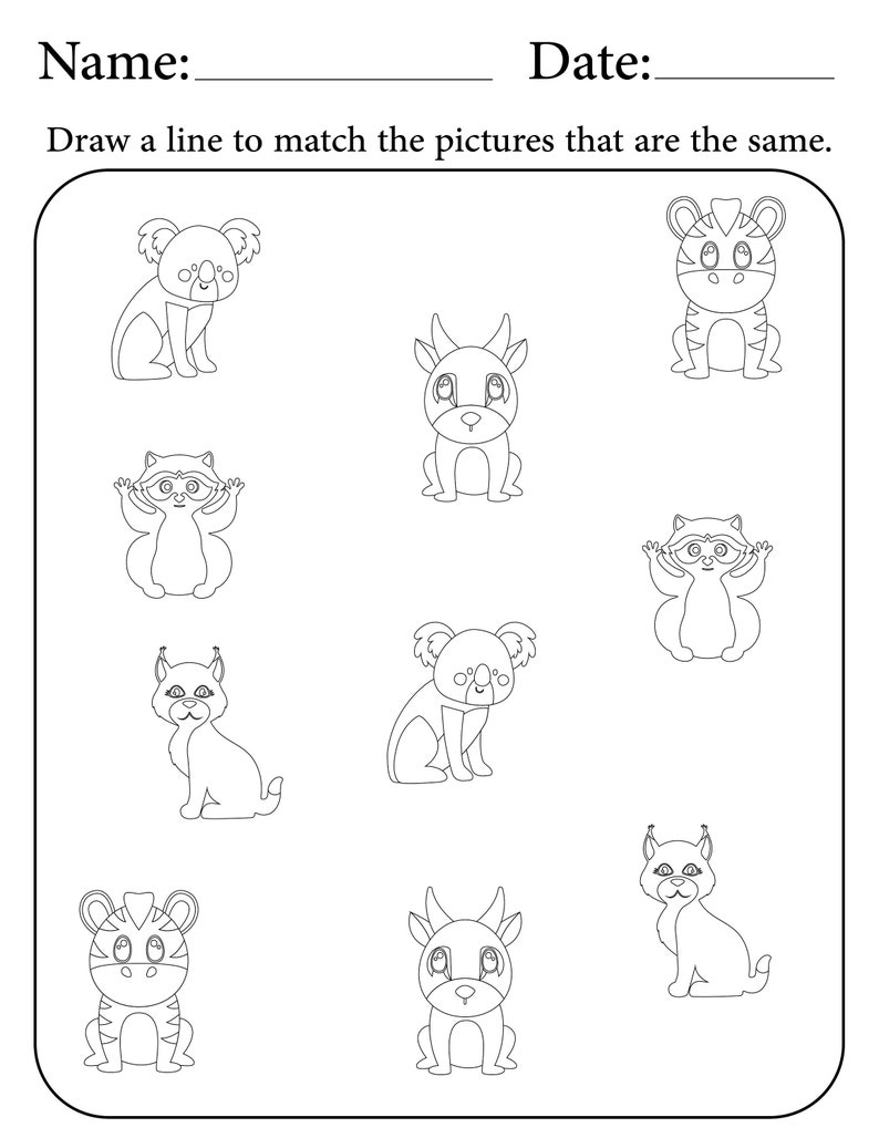 50 Printable Activity Worksheets for Kids Matching the Same - Etsy